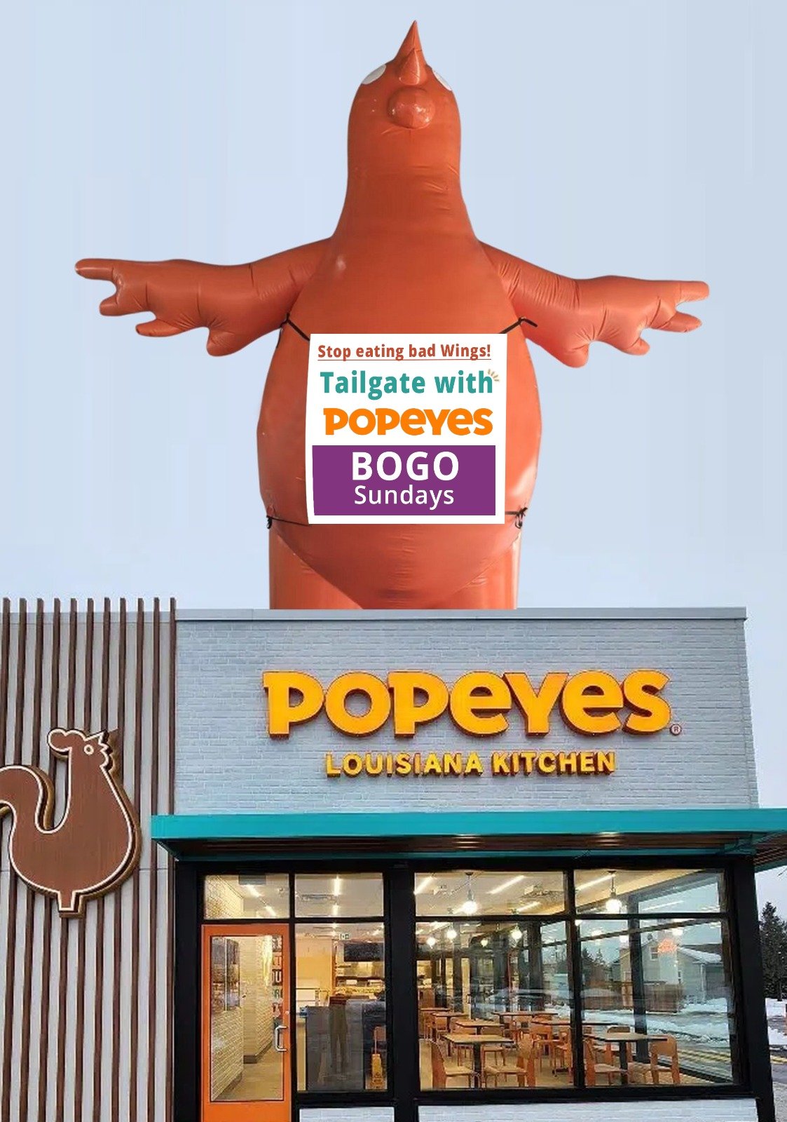22ft Poppy Popeyes Chicken Balloon - Bogo Sunday | Rooftop Inflatable ...